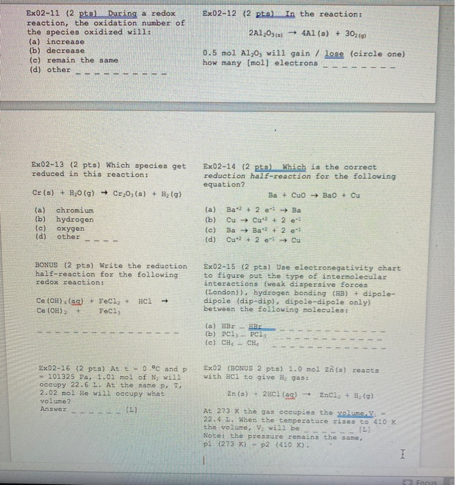 Solved Ex02-12 (2 pta) In the reaction: 2A1,03(a) + 4Al(s) + | Chegg.com