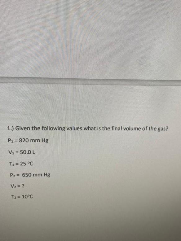 Solved 1.) Given the following values what is the final | Chegg.com