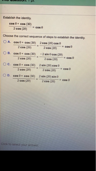 Solved 13 Quesuur. IPL Establish the identity. cos + cos | Chegg.com
