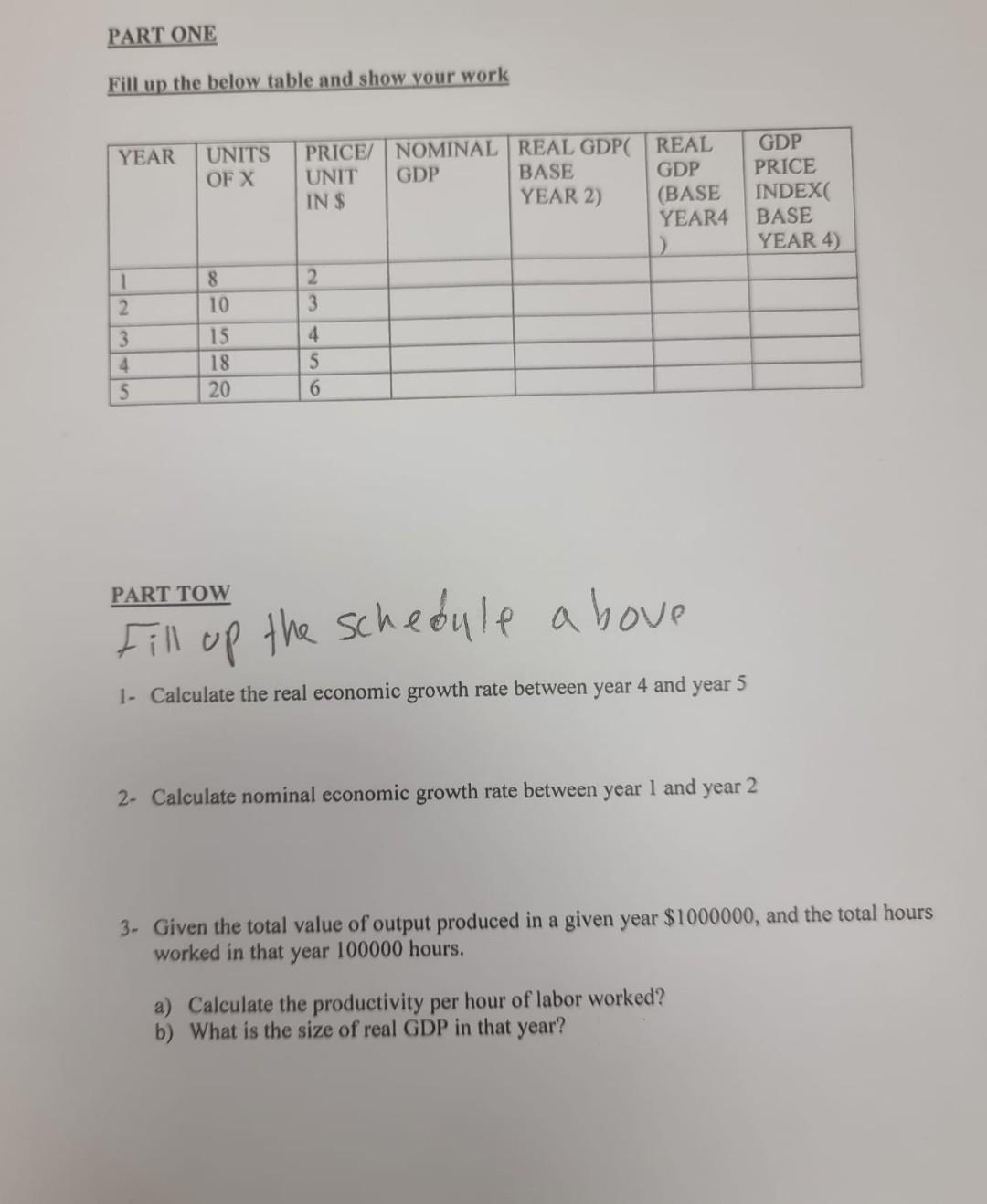 Solved PART ONE Fill up the below table and show your work | Chegg.com