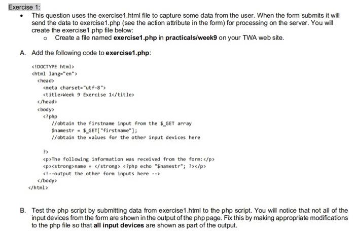 Solved Exercise 1: This question uses the exercise 1.html | Chegg.com