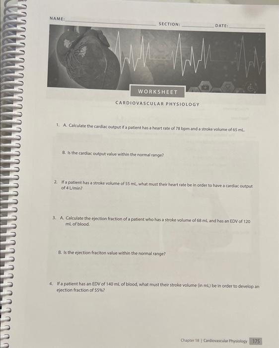 Solved 1. A. Calculate the cardiac output if a patient has a | Chegg.com