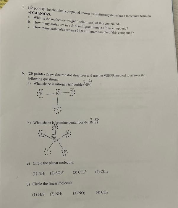 Solved 5. (12 points) The chemical compound known as | Chegg.com