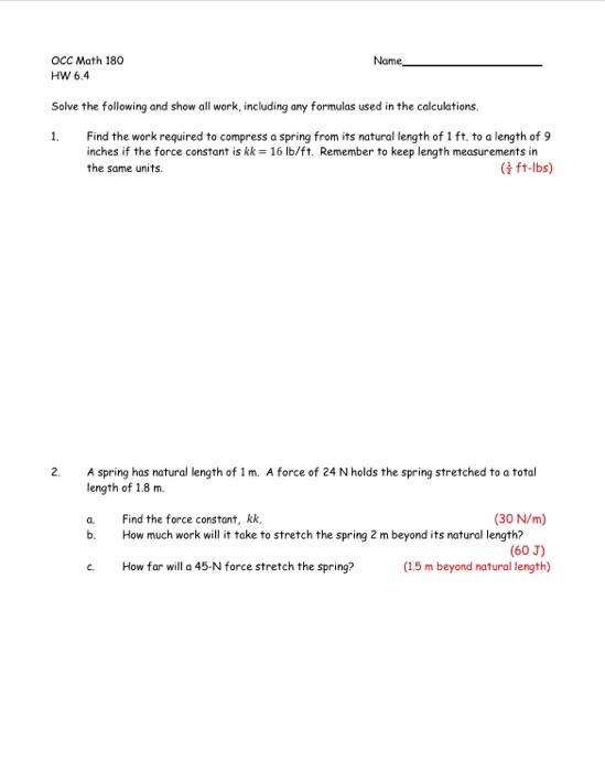 Solved OCC Math 180 Name HW 6.4 Solve the following and show | Chegg.com