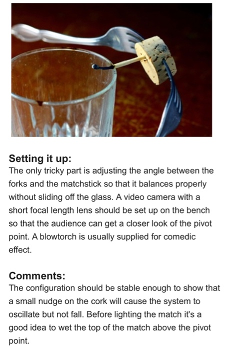Solved Balancing Forks Two forks, a cork, and a matchstick | Chegg.com