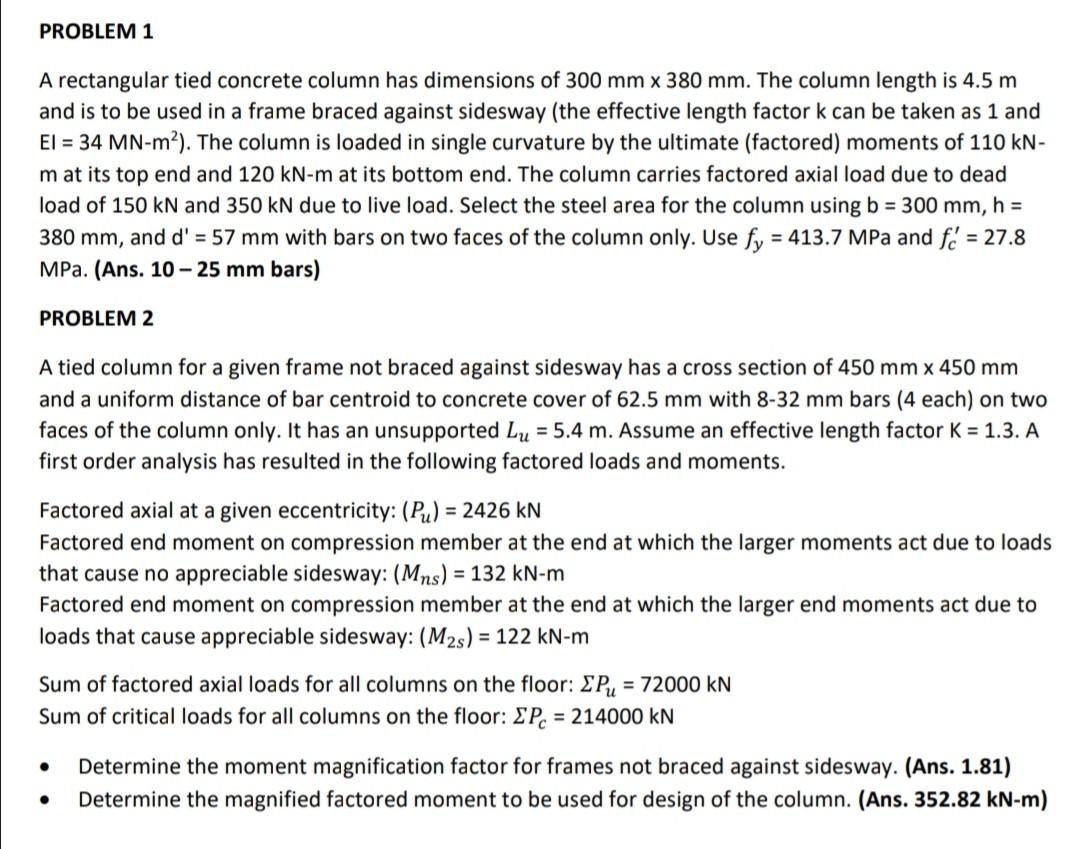 Solved PROBLEM 1 A rectangular tied concrete column has | Chegg.com