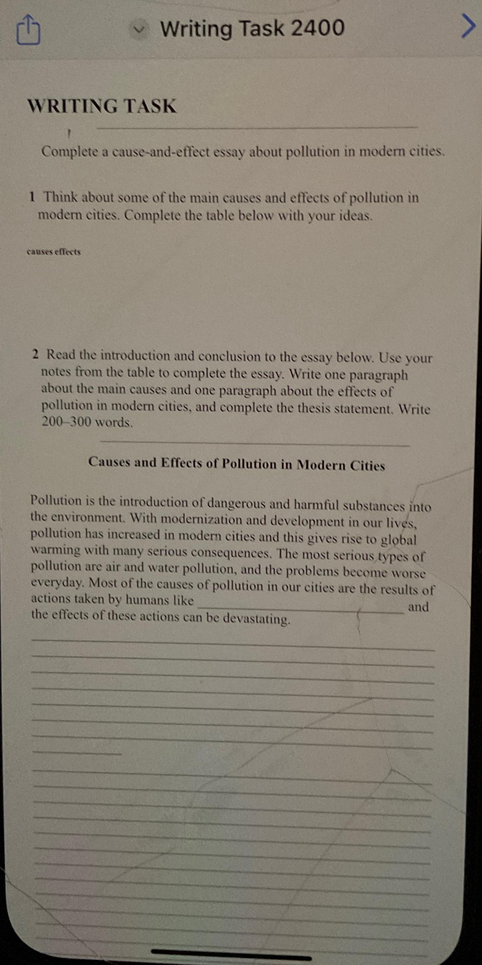 Solved Writing Task 2400WRITING TASKComplete a | Chegg.com
