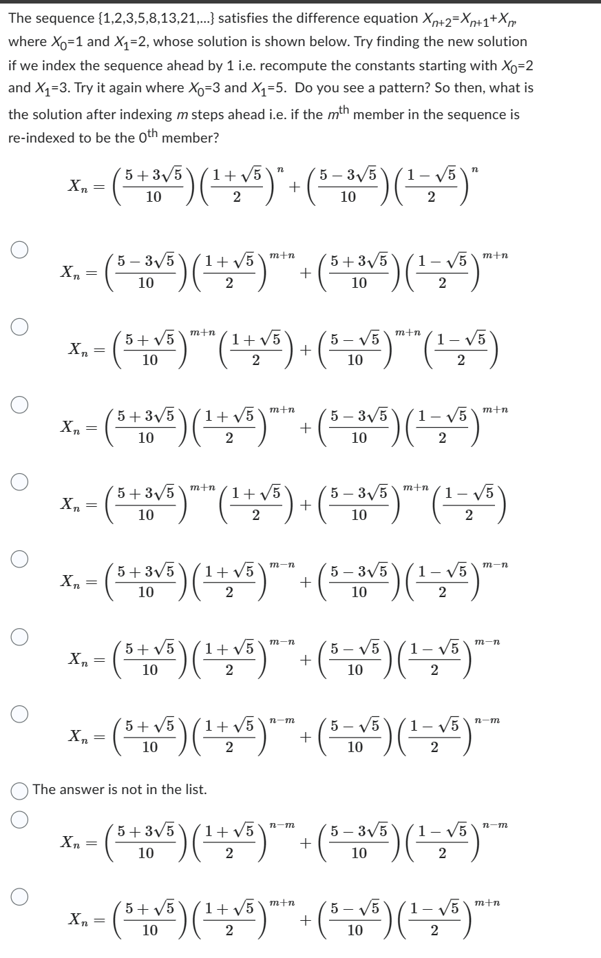 Solved The sequence {1,2,3,5,8,13,21,dots} ﻿satisfies the | Chegg.com