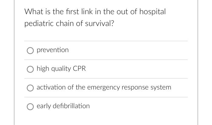 Solved The first link in the chain of survival for the adult | Chegg.com