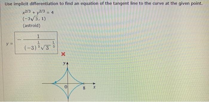 Solved Use implicit differentiation to find an equation of | Chegg.com