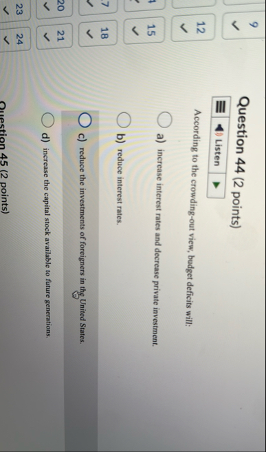 Solved 9Question 44 (2 ﻿points)12According to the | Chegg.com