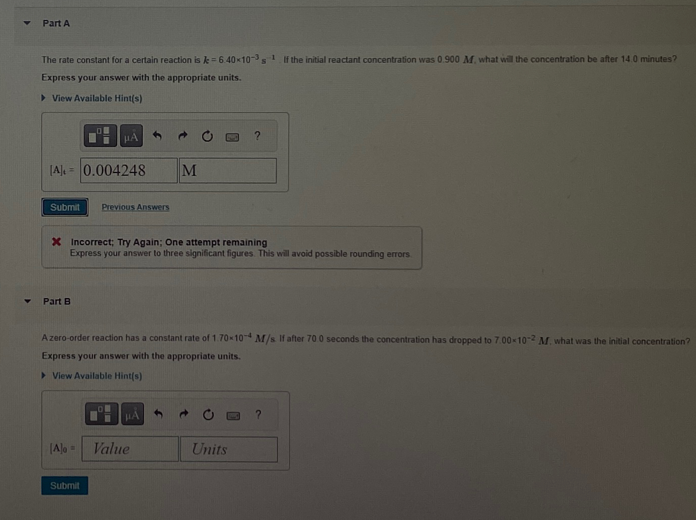 Solved Part AThe rate constant for a certain reaction is | Chegg.com