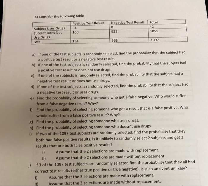 Solved 4) Consider the following table Negative Test Result | Chegg.com