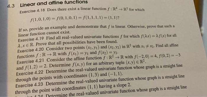Solved 1.3 Linear and affine functions Exercise 4.18 Does | Chegg.com