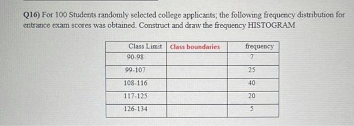 Solved Q16) For 100 Students randomly selected college | Chegg.com