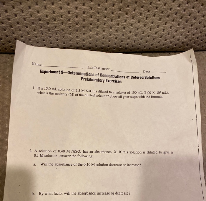 Solved Name Lab Instructor Experiment 9-Determinations of | Chegg.com