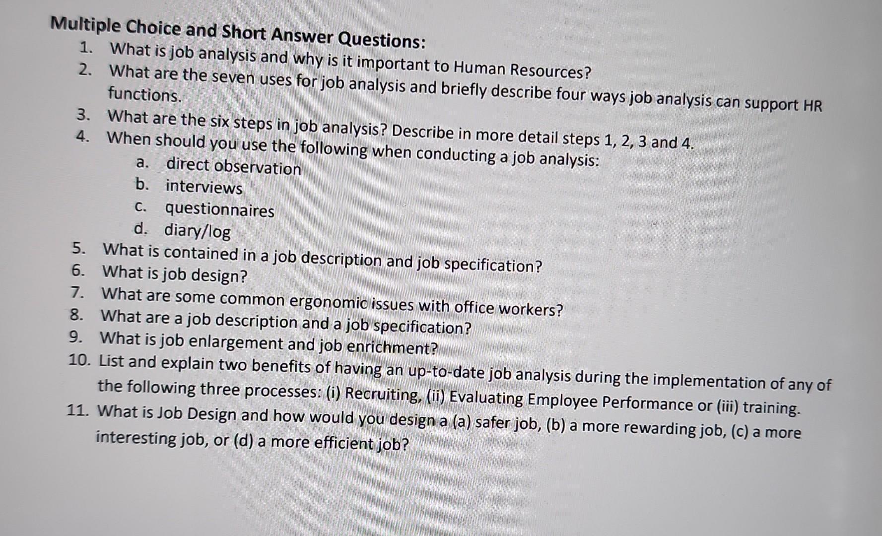 Solved Multiple Choice and Short Answer Questions: 1. What | Chegg.com