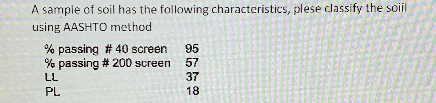 Solved A sample of soil has the following characteristics, | Chegg.com