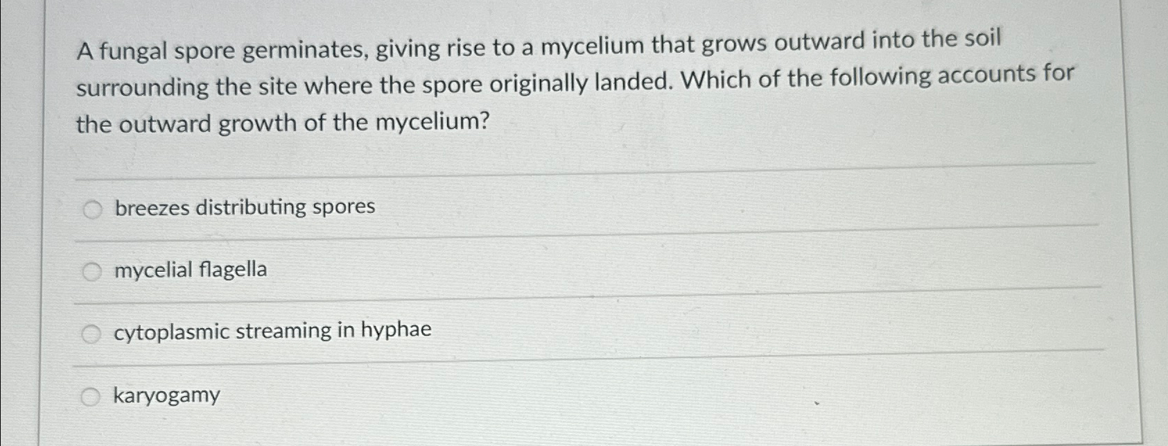 Solved A fungal spore germinates, giving rise to a mycelium | Chegg.com