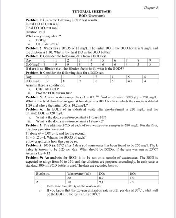 Solved 0 9 8 4 Chapter-3 TUTORIAL SHEET#6(B) BOD (Questions) | Chegg.com