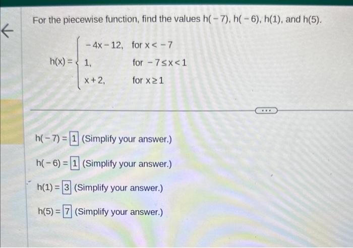 Solved For the piecewise function, find the values | Chegg.com