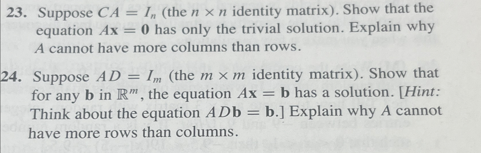 Solved Suppose CA=In (the n×n ﻿identity matrix). ﻿Show that | Chegg.com