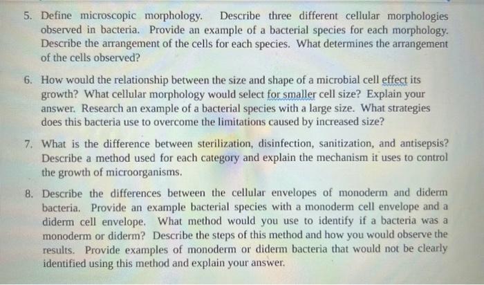 Solved 5. Define microscopic morphology. Describe three | Chegg.com