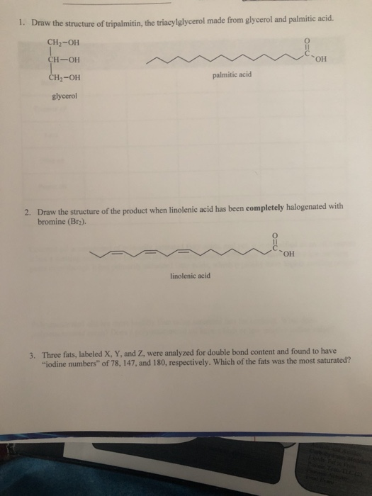 Solved 1. Draw the structure of tripalmitin, the | Chegg.com