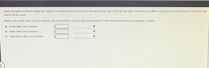 Solved Japan Company produces famps that require 3 standard | Chegg.com
