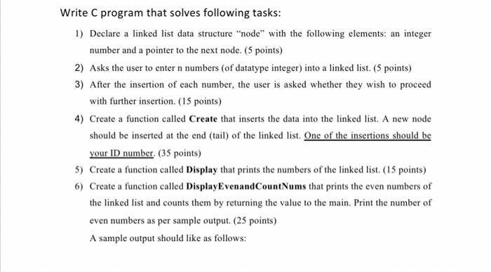 Solved Write C Program That Solves Following Tasks 1