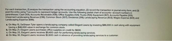 Solved For each transaction, (1) analyze the transaction | Chegg.com
