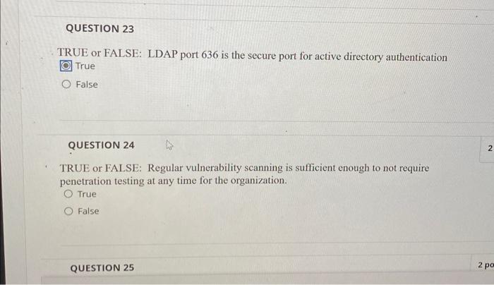 Solved Question 23 True Or False Ldap Port 636 Is The