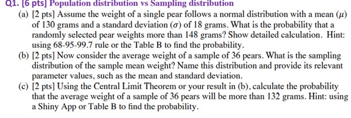 Solved Q1. [6 ﻿pts] ﻿Population distribution vs Sampling | Chegg.com