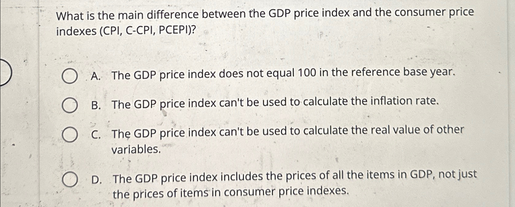 Solved What is the main difference between the GDP price | Chegg.com