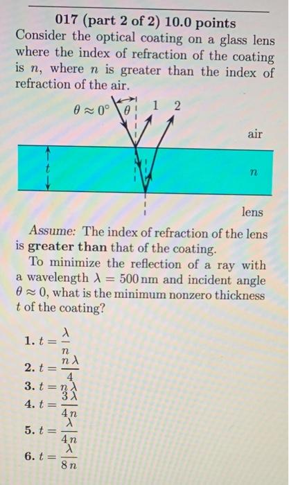 Solved 016 (part 1 of 2 ) 10.0 points A light ray is | Chegg.com