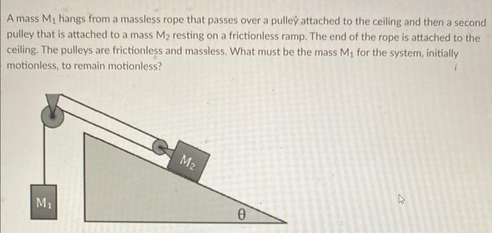 Solved A mass M1 hangs from a massless rope that passes over | Chegg.com