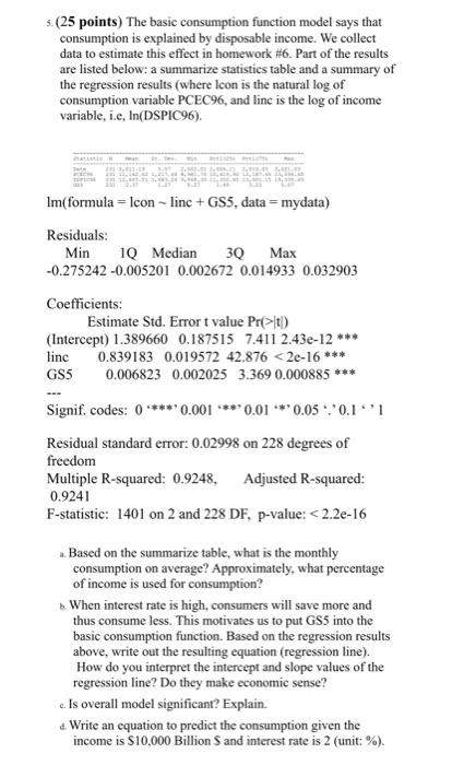 5. (25 points) The basic consumption function model | Chegg.com
