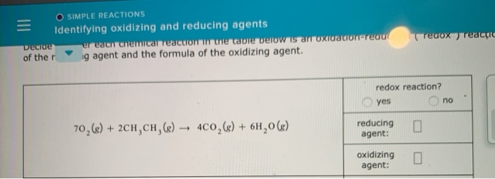 Solved O SIMPLE REACTIONS Identifying oxidizing and reducing | Chegg.com