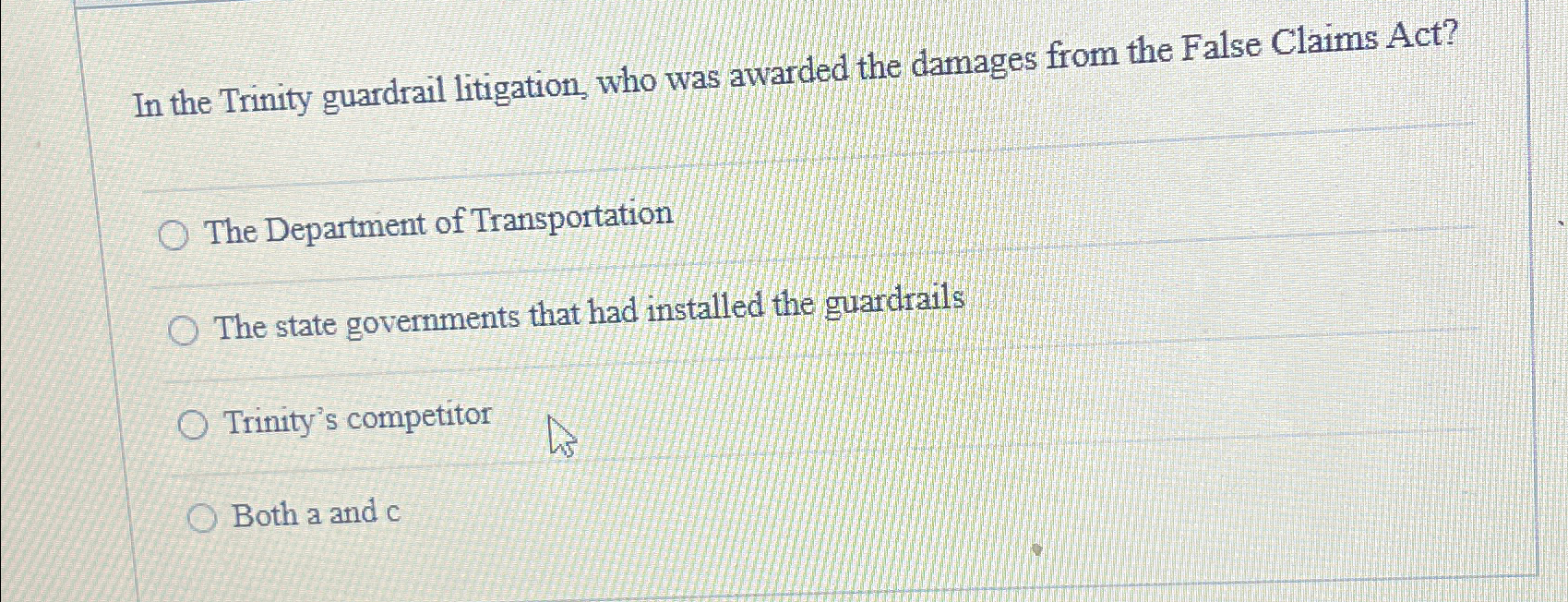 Solved In the Trinity guardrail litigation, who was awarded | Chegg.com