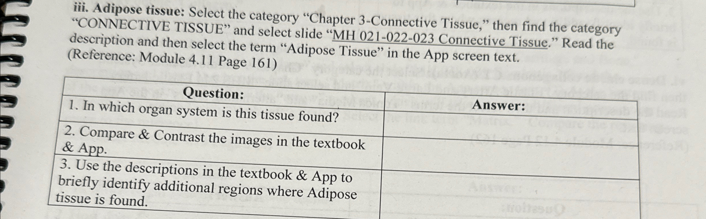 Solved iii. Adipose tissue: Select the category "Chapter | Chegg.com