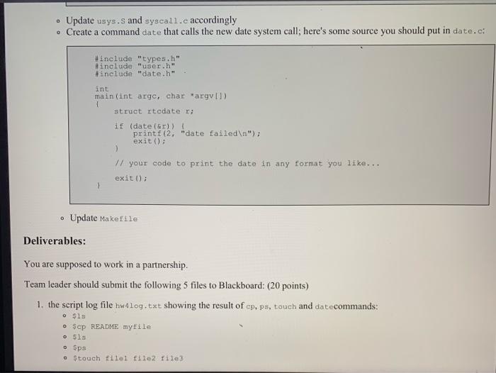 CSE 4600 Homework 4 Xv6 Adding Commands and System | Chegg.com
