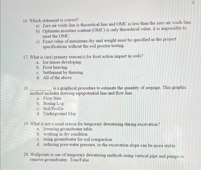 Solved 3 16. Which statement is correct? a) Zero air voids | Chegg.com
