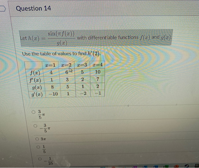 Solved Question 14 Let h(x) = sin nf()) with differentiable | Chegg.com