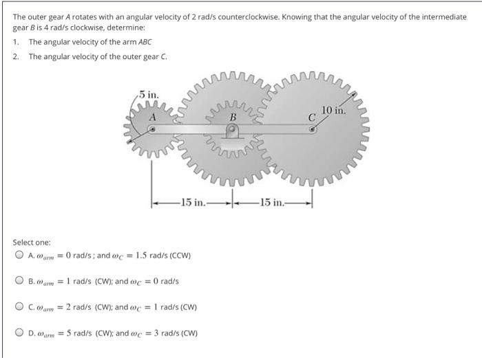 Solved The Outer Gear A Rotates With An Angular Velocity Of 