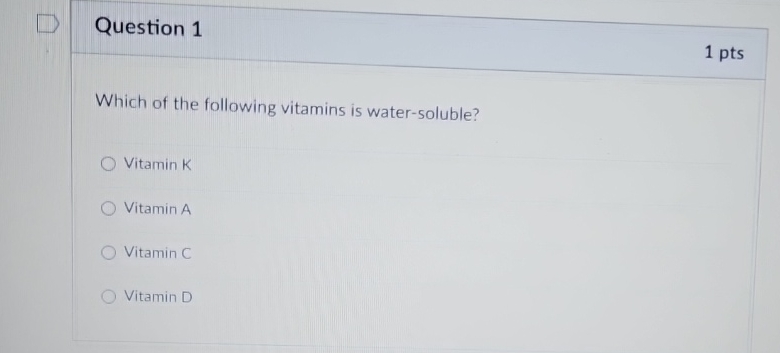 Solved Question 11 ﻿ptsWhich of the following vitamins is | Chegg.com