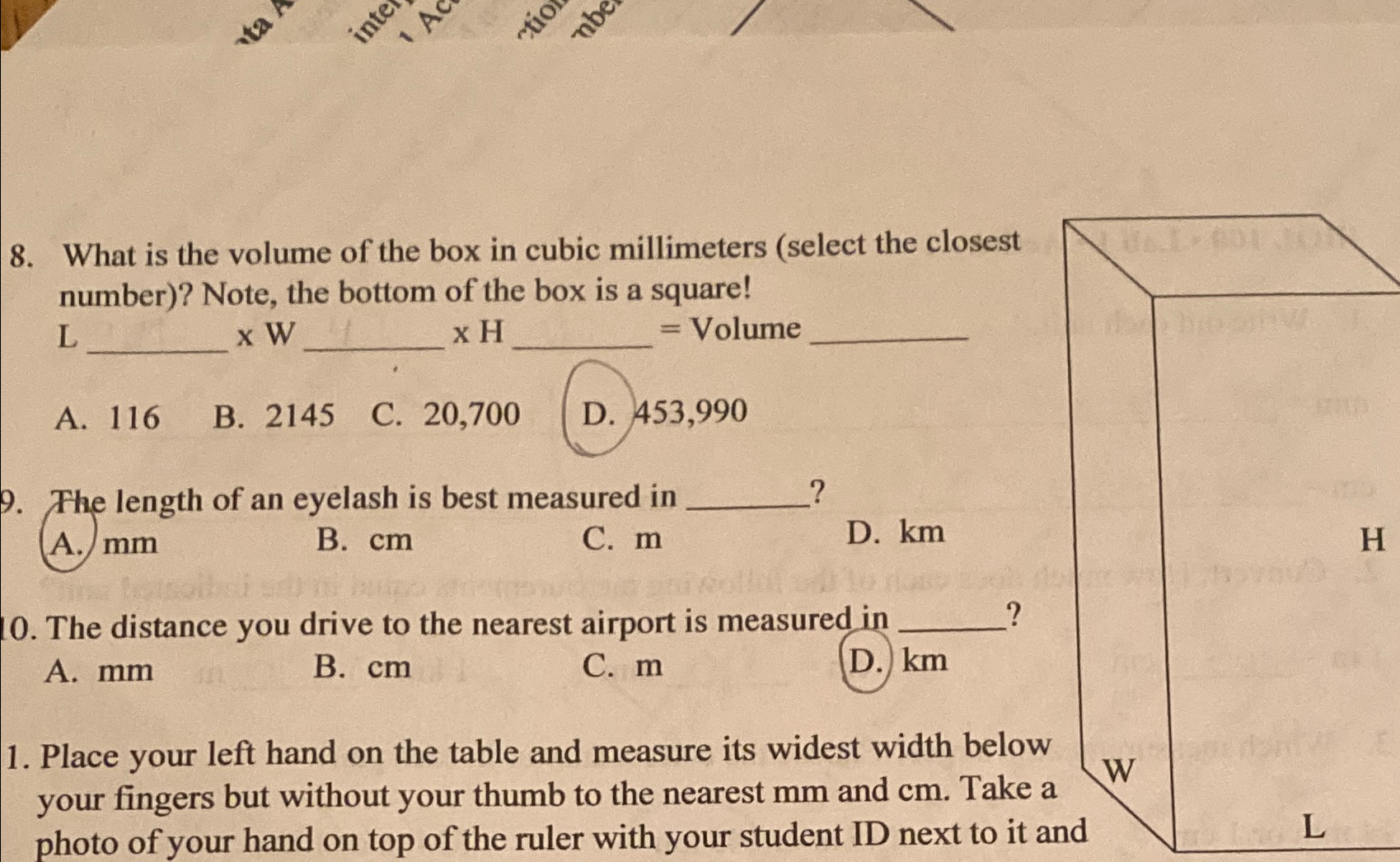 Solved What is the volume of the box in cubic millimeters | Chegg.com