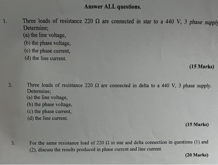 Solved 1. 2. 3. Answer ALL questions. Three loads of | Chegg.com
