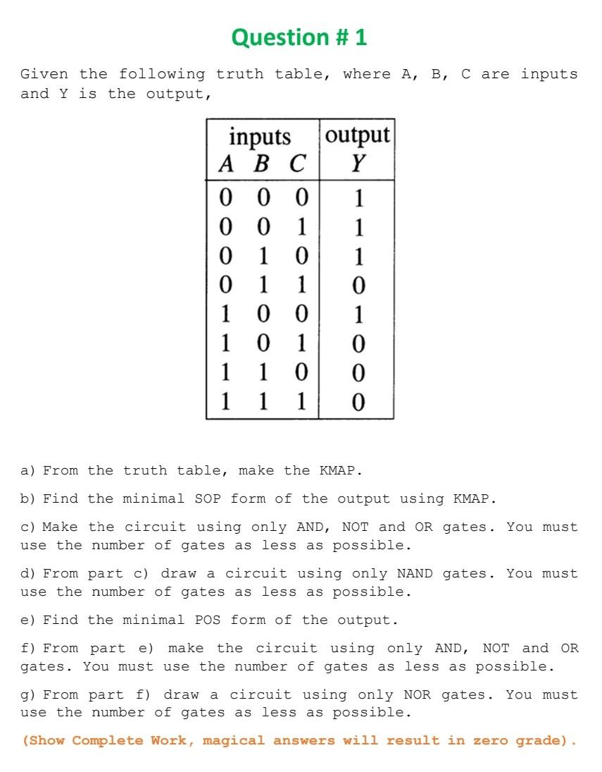 Solved Given the following truth table, where A,B,C are | Chegg.com