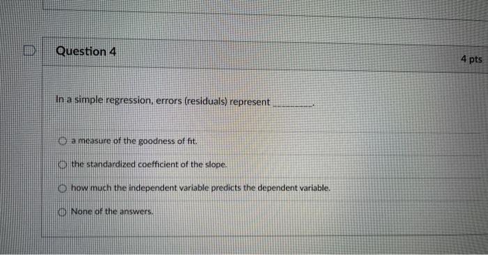 Solved In A Simple Regression Errors Residuals Represent 4673