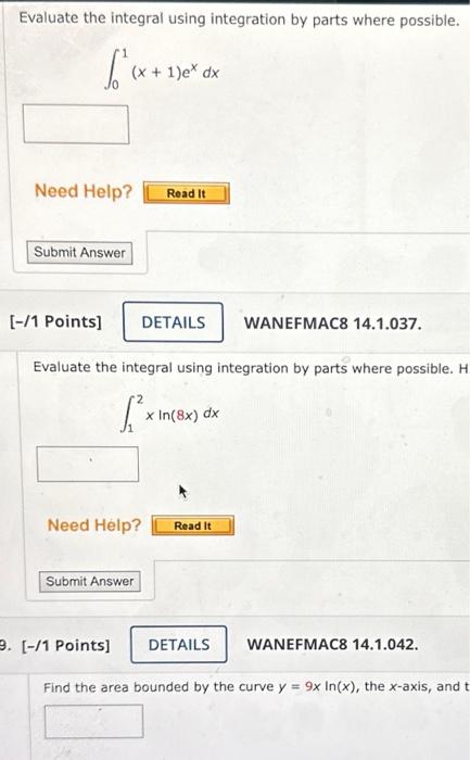 Solved Evaluate the integral using integration by parts | Chegg.com